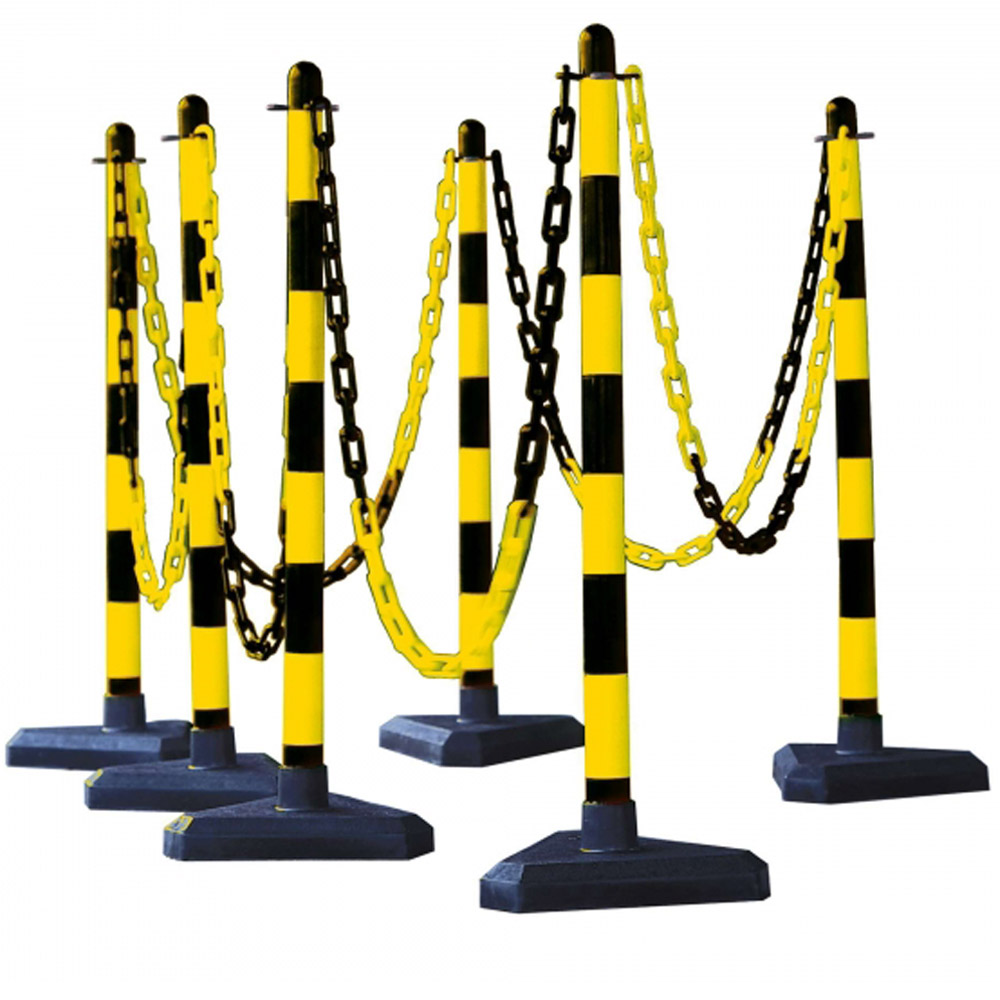 Plastic Chain Post Set - Triangular Base - 6 Posts, 10m Chain, 10 Hooks ...